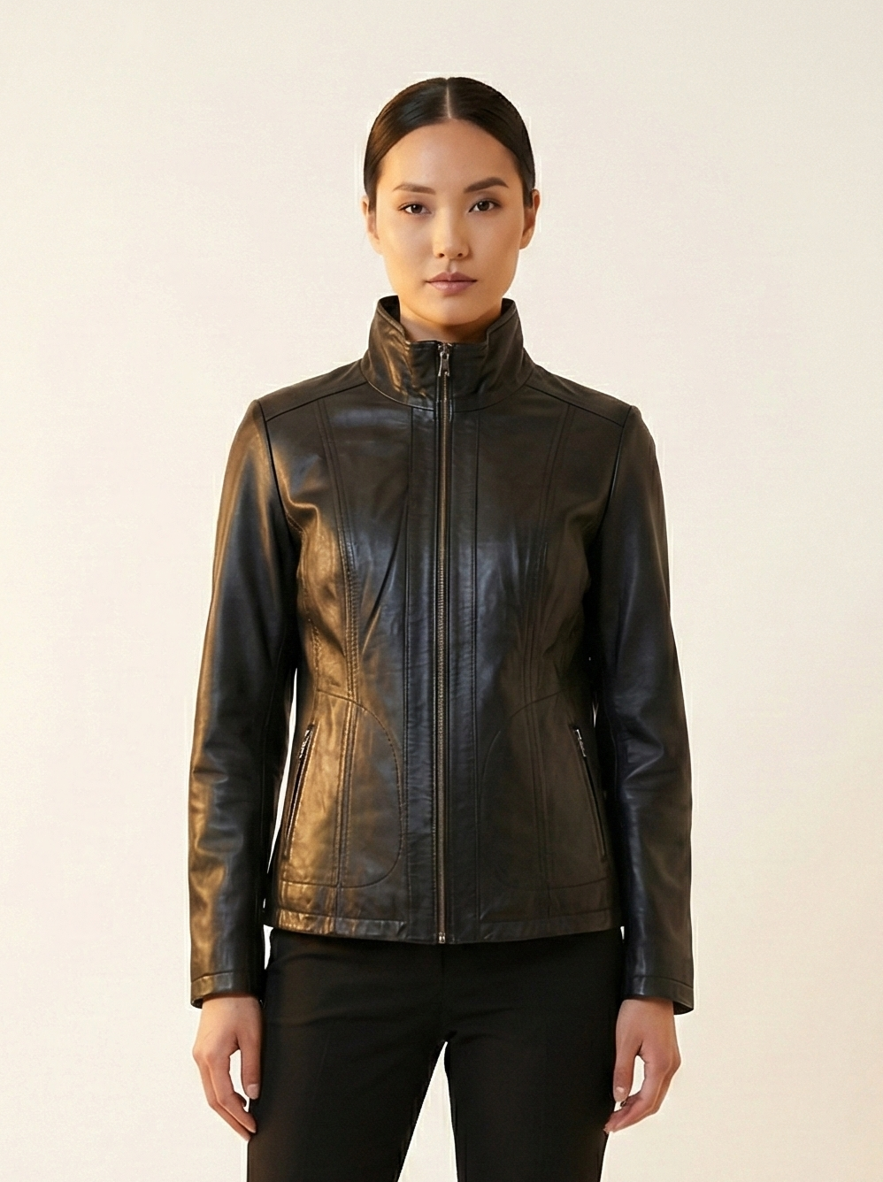 Hanne, 60 cm. - Lamb Malli Leather Jacket - Women - Black – Stampe Denmark